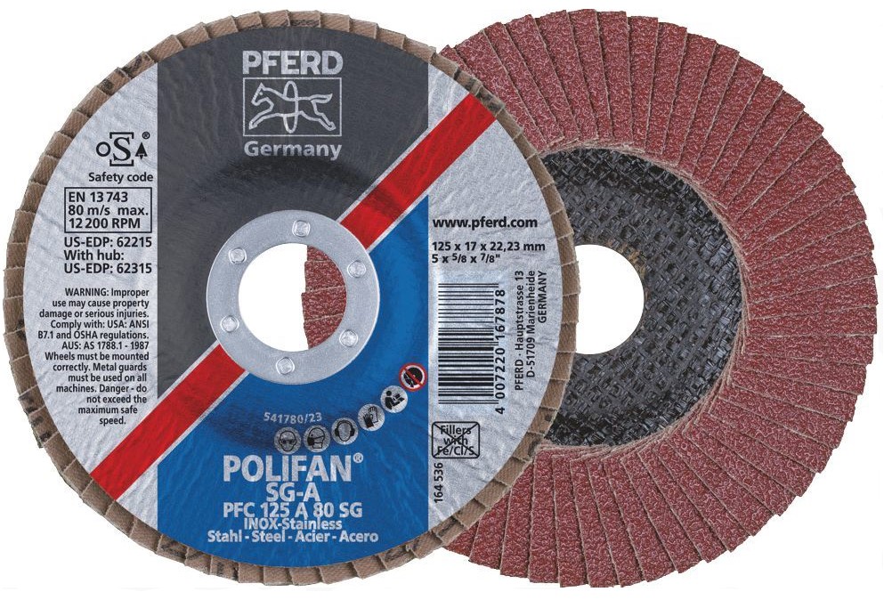 67708125 PFERD 5" POLIFAN FLAP DISC PREMIUM ALUMINIUM OXIDE - STEEL / INOX PFC 125 A 80 SG | The ...