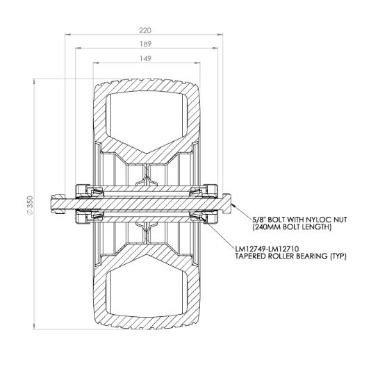 SP15X600-62 350mm Semi Pneumatic Rubber Tyred Wheel | 5/8" Axle ...